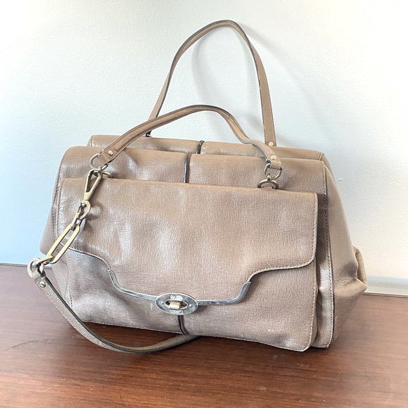 Coach | Bags | Coach Polyurethane Stone Colored W Silver Hardware Large ...